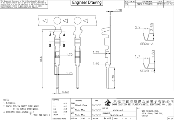 Tin-Plated / Gold-Flash Wire Connector Brass Crimp Terminals with 2 ...