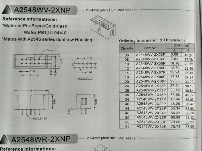 Brass / Gold Flash Pin Wafer Connector Crimp Housing 2.54mm Box Header ...