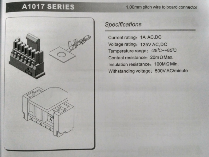 Pitch 1.00mm Wire To Board Connectors With Lock PA66 CI16 Wire Housing