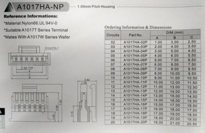 Pitch 1.00mm Wire To Board Connectors With Lock PA66 CI16 Wire Housing