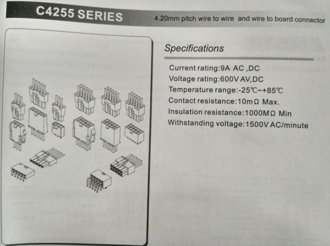 PCB Board Single Row Wire To Wire Connectors 4.20mm Pitch 2~5 Circuits